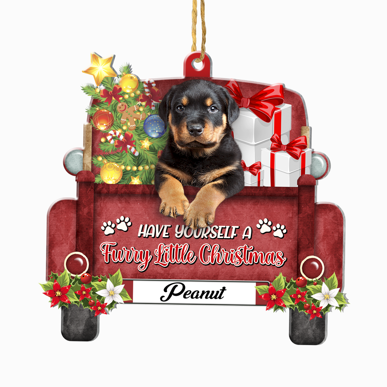 Personalized Rottweiler Red Truck Christmas Aluminum Ornament ...