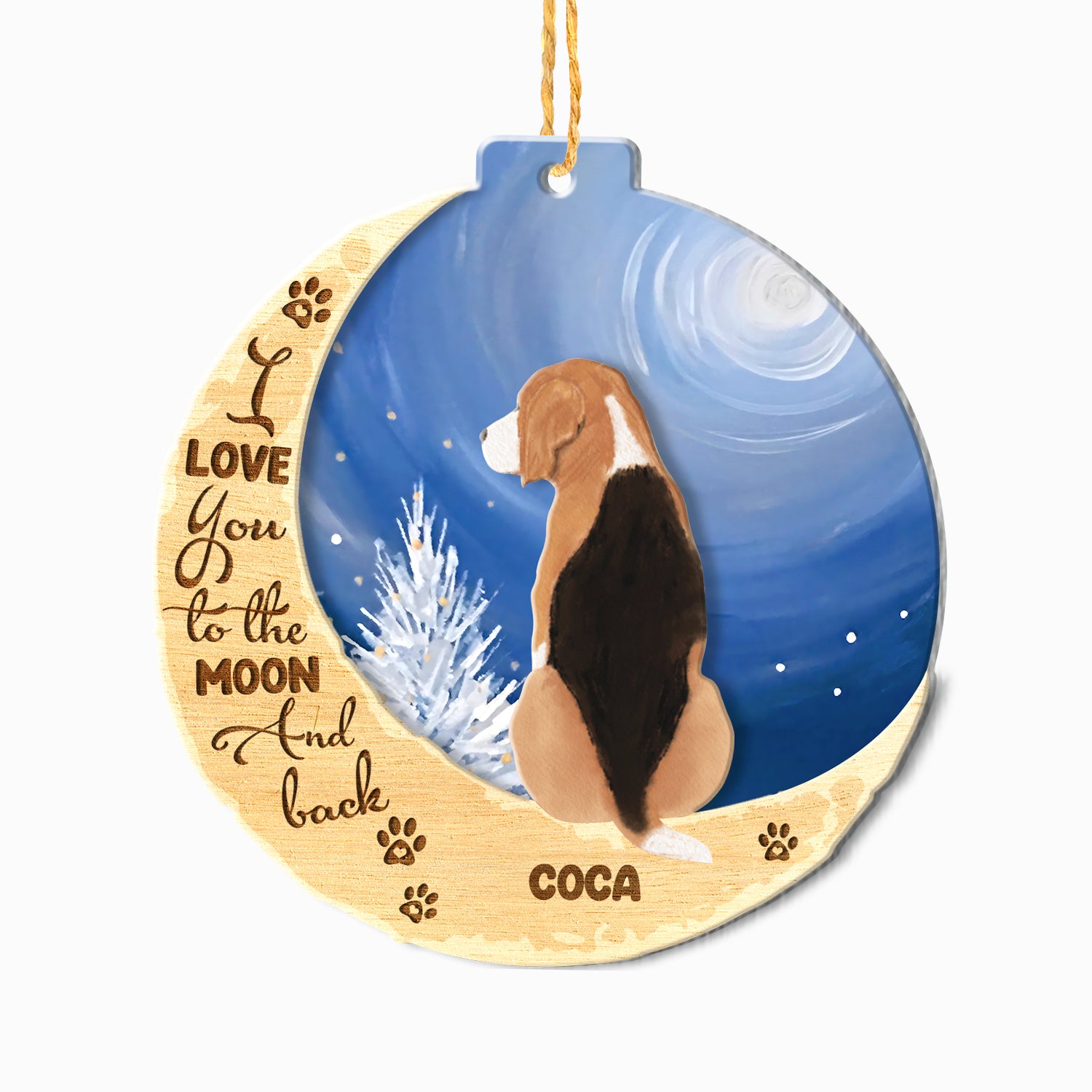 Personalized Beagle On Moon Aluminum Ornament – PERSONALIZEDWITCH