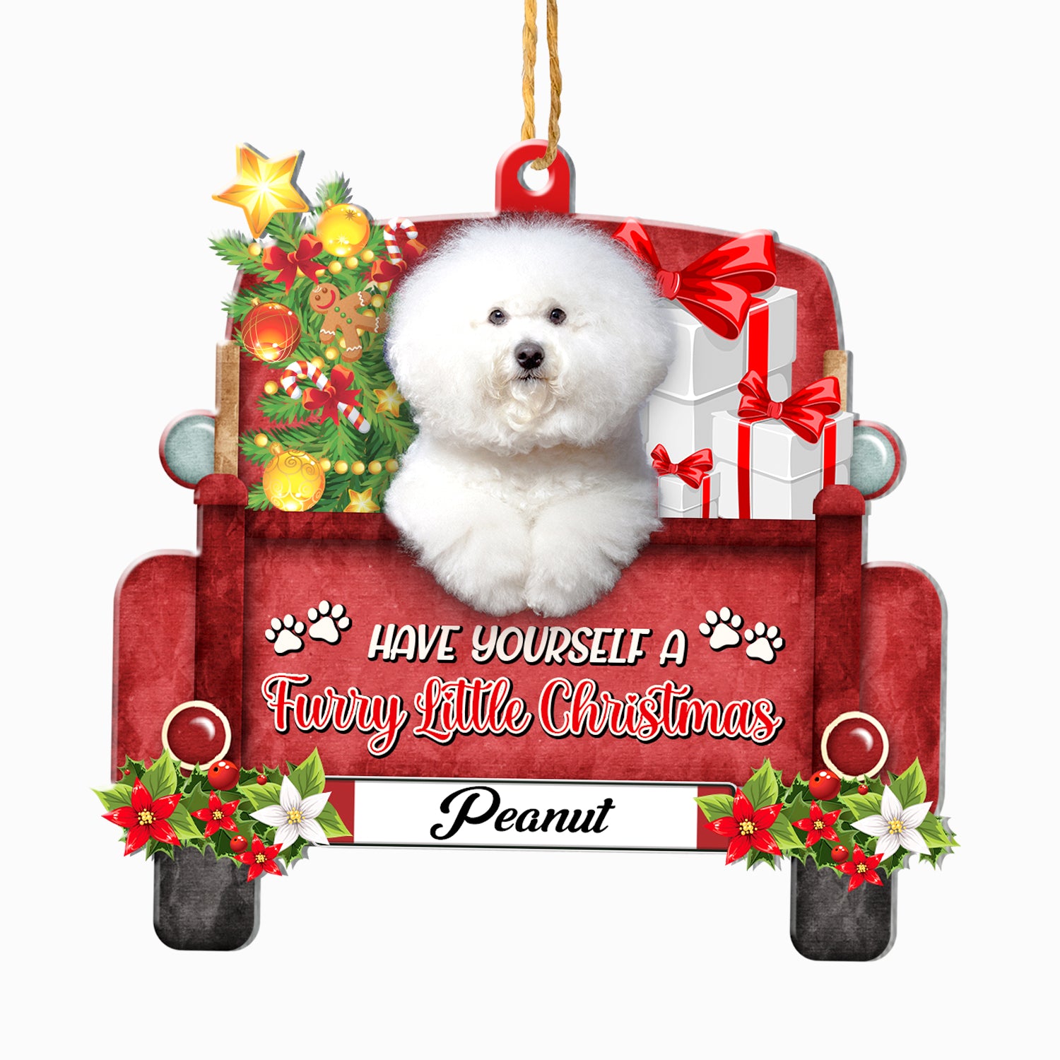 Personalized Bichon Frise Red Truck Christmas Aluminum Ornament ...