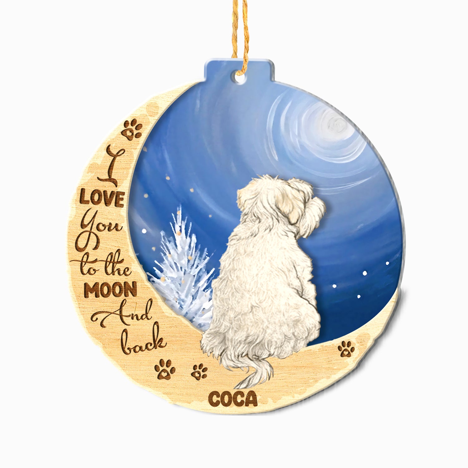 Personalized Maltese On Moon Aluminum Ornament – PERSONALIZEDWITCH