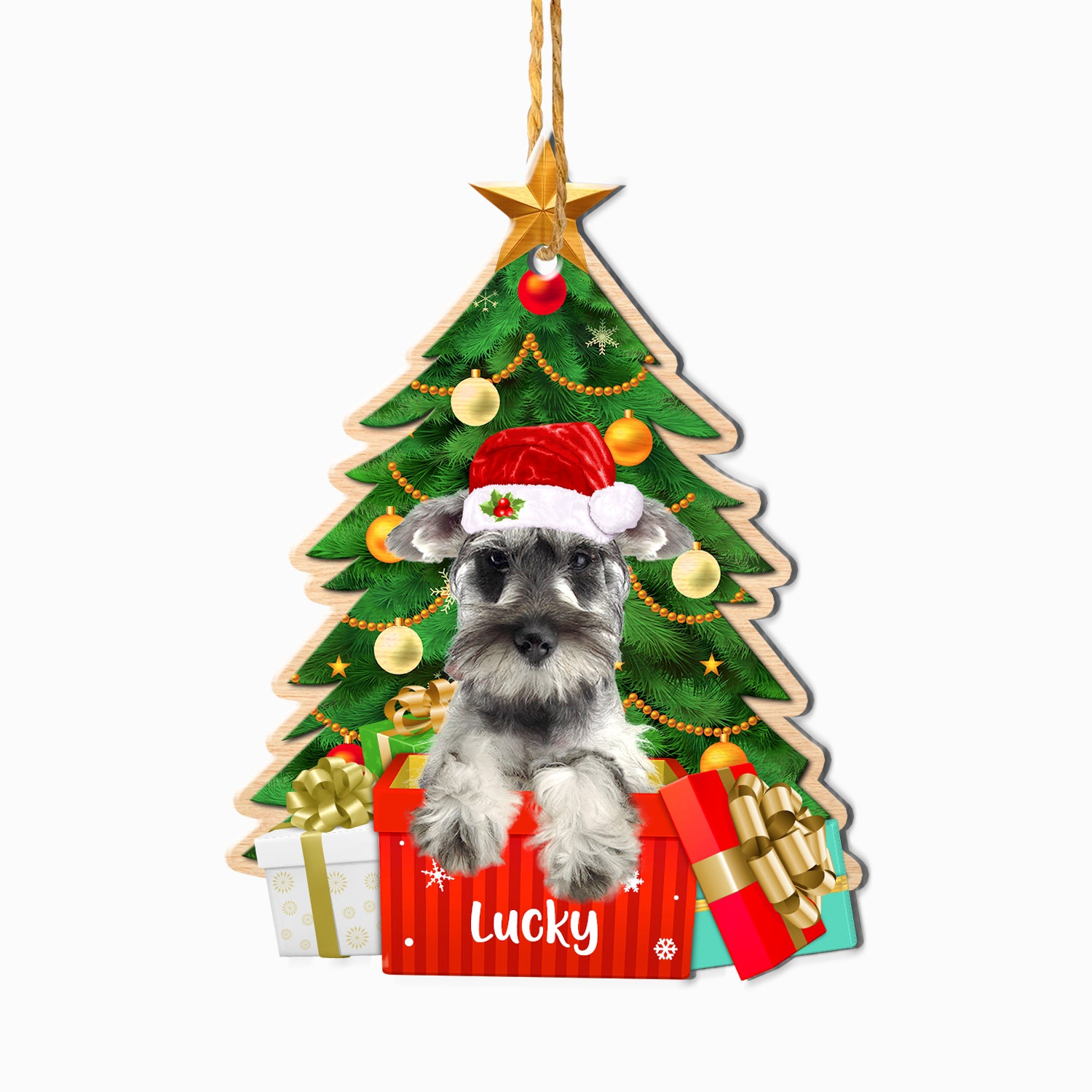 Personalized Grey Schnauzer Christmas Tree Aluminum Ornament ...