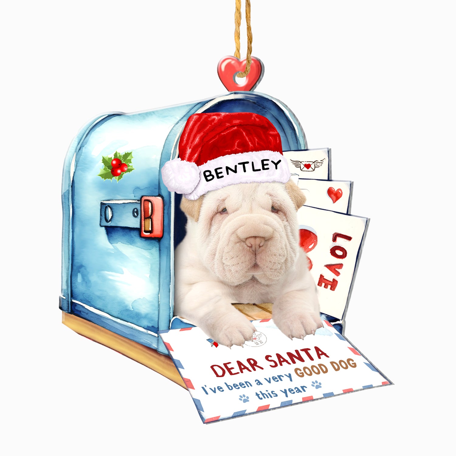 Personalized White Shar Pei In Mailbox Christmas Aluminum Ornament ...