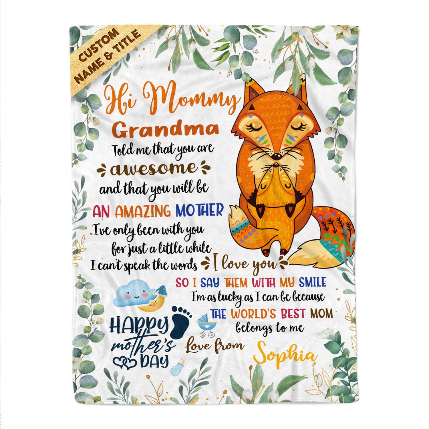 Hi Mommy Grandma Told Me Fox Personalized Fleece Blanket ...